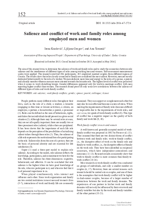 (PDF) Work-Family Role Salience and Conflict: A Gender Perspective