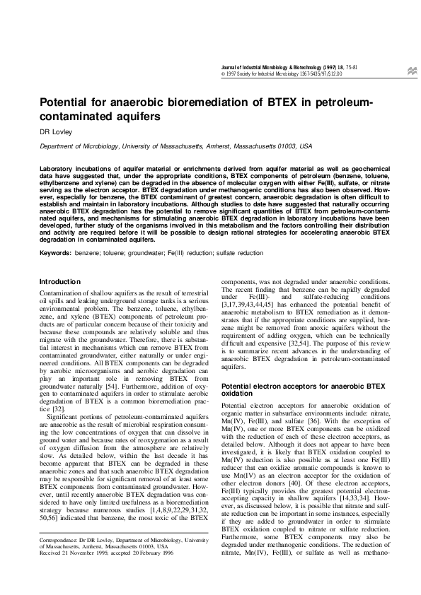 (PDF) Potential for anaerobic bioremediation of BTEX in petroleum ...