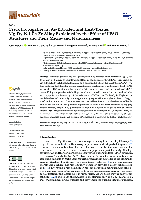 (PDF) Crack Propagation in As-Extruded and Heat-Treated Mg-Dy-Nd-Zn-Zr Alloy Explained by the ...