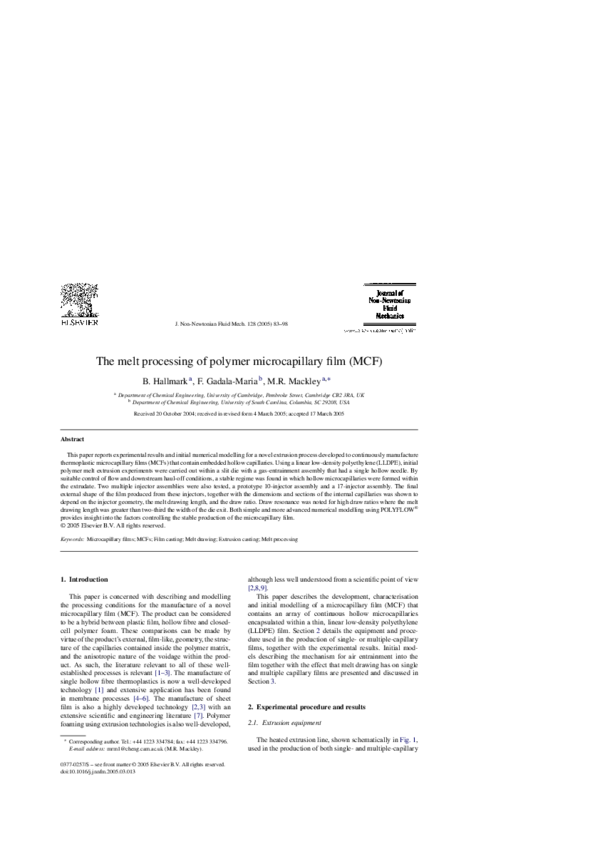(PDF) The melt processing of polymer microcapillary film (MCF)
