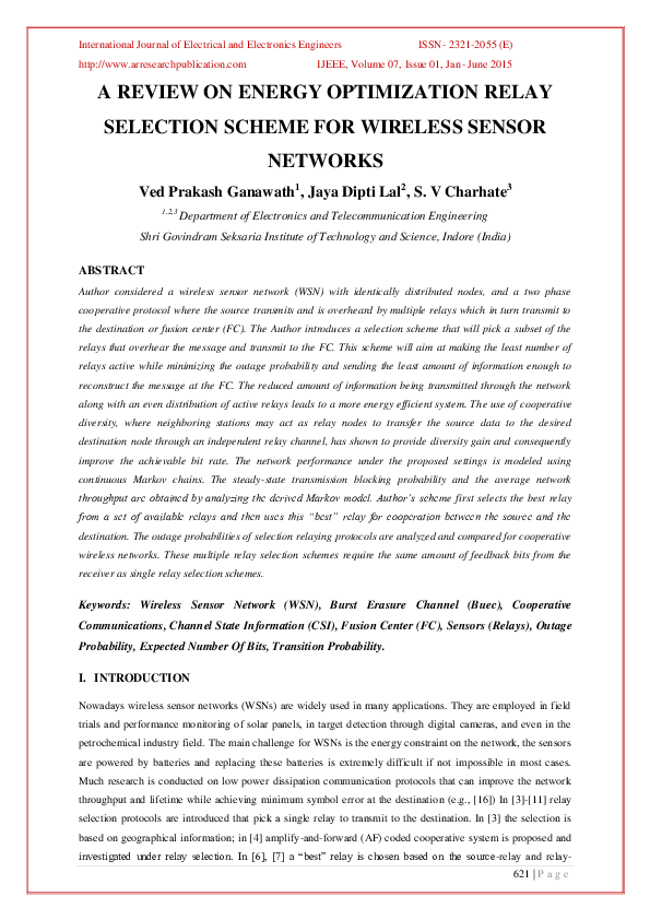 Pdf A Review On Energy Optimization Relay Selection Scheme For Wireless Sensor Networks
