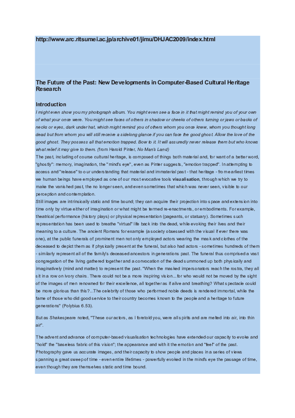 (PDF) The Future of the Past: New Developments in Computer-Based ...
