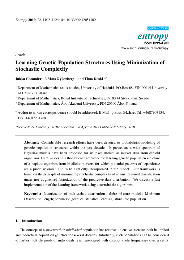 (PDF) Learning Genetic Structures via Stochastic Complexity