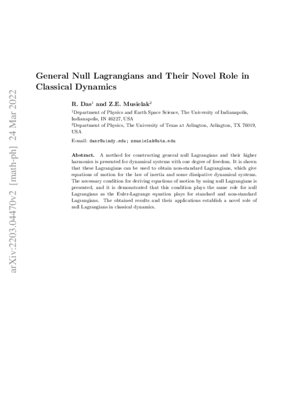 (PDF) General Null Lagrangians and Their Novel Role in Classical Dynamics