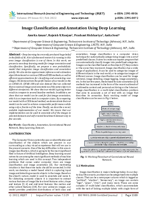 (PDF) Image Classification and Annotation Using Deep Learning