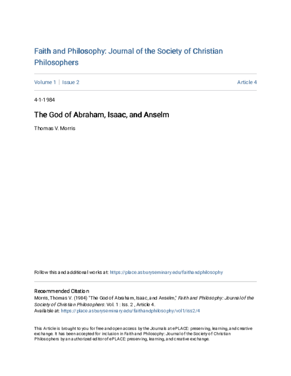 (PDF) The God of Abraham, Isaac, and Anselm