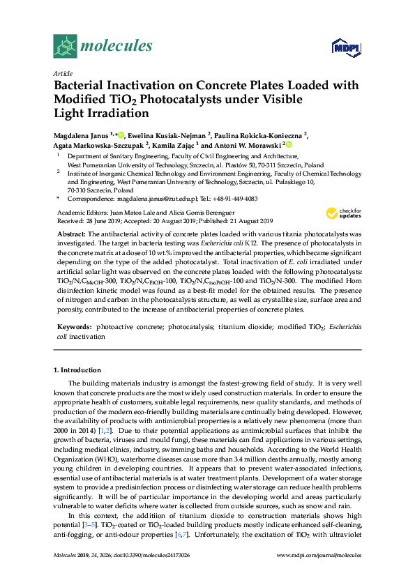 (PDF) Bacterial Inactivation on Concrete Plates Loaded with Modified ...