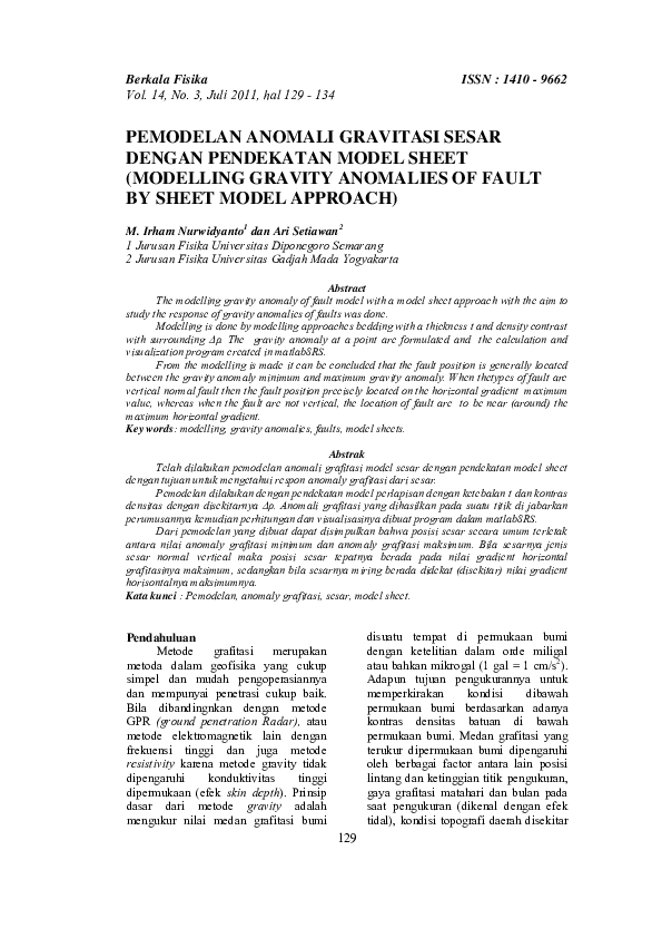 (PDF) Pemodelan Anomali Gravitasi Sesar Dengan Pendekatan Model Sheet (Modelling Gravity ...