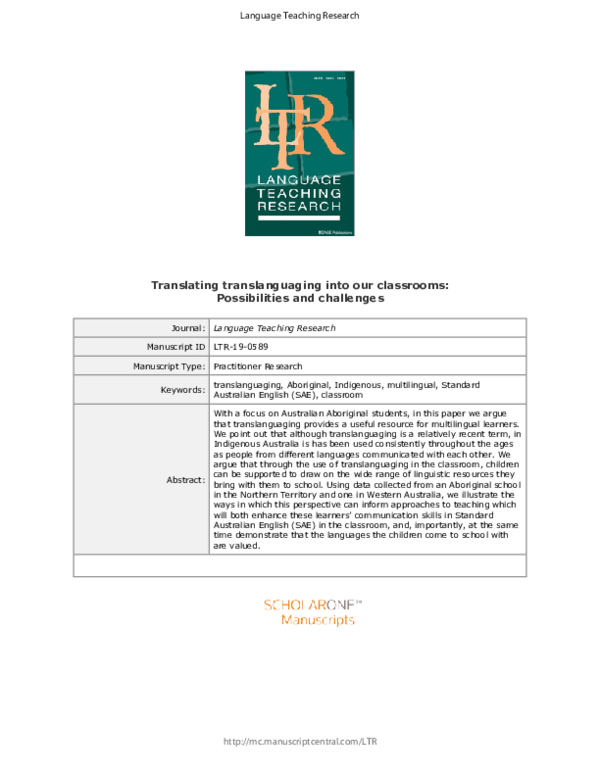 (PDF) Translating translanguaging into our classrooms: Possibilities and challenges | Gillian ...