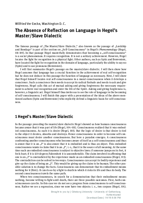 (PDF) The Absence of Reflection on Language in Hegel’s Master/Slave ...