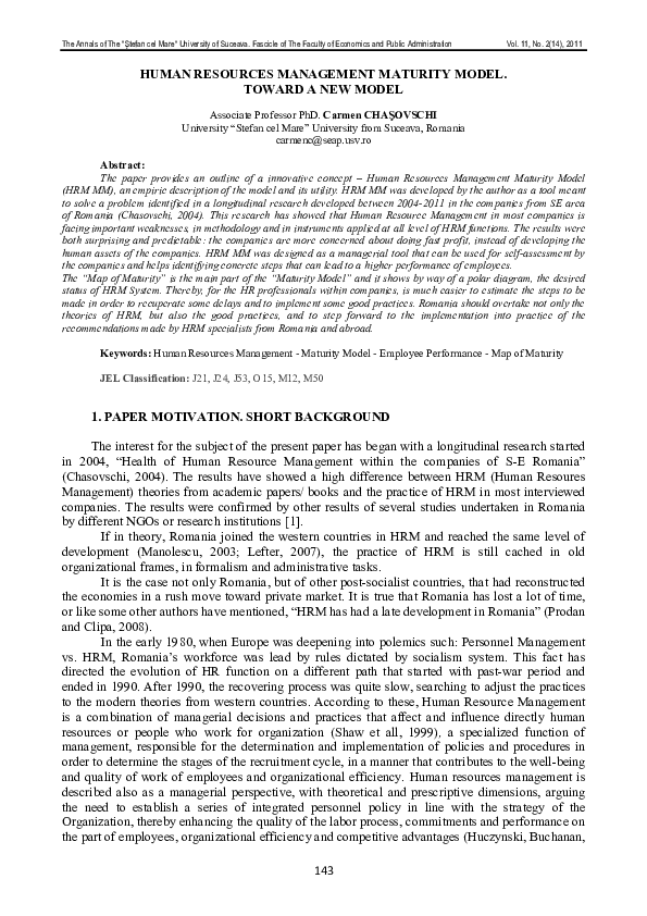 (PDF) Human Resources Management Maturity Model
