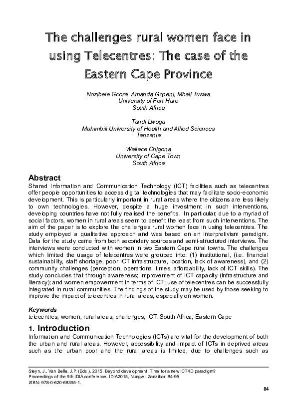 (PDF) The challenges rural women face in using Telecentres: The case of ...