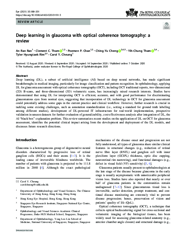 (PDF) Deep learning in glaucoma with optical coherence tomography: a review