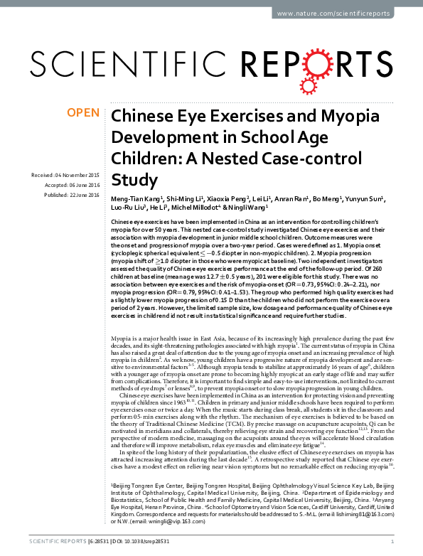 (PDF) Chinese Eye Exercises and Myopia Development in School Age ...