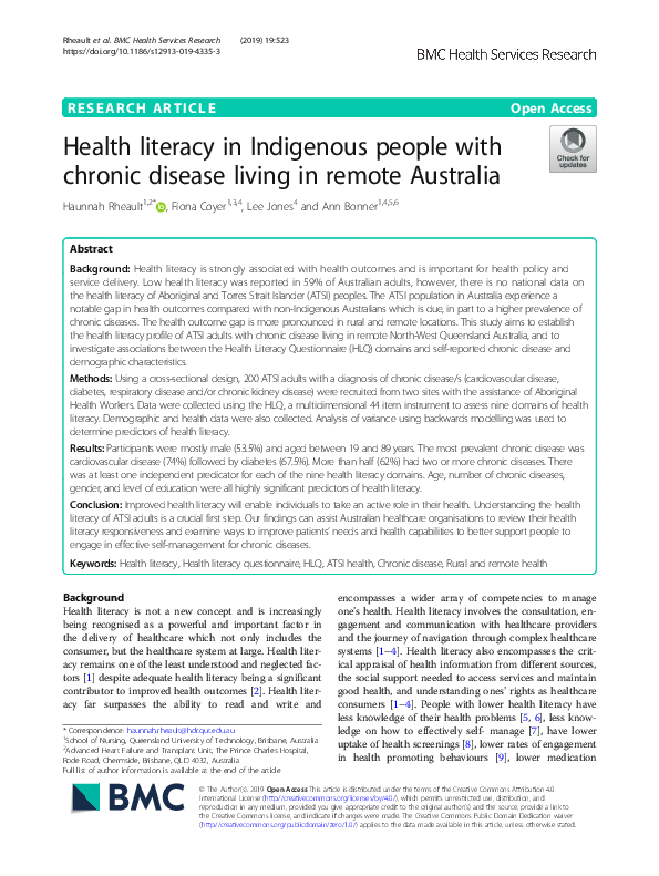 (PDF) Health Literacy in Remote Indigenous Adults
