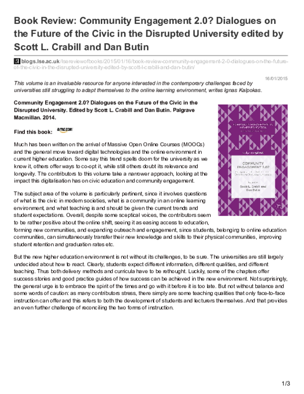 (PDF) Provocation: On the Future of the Civic in the Disrupted University