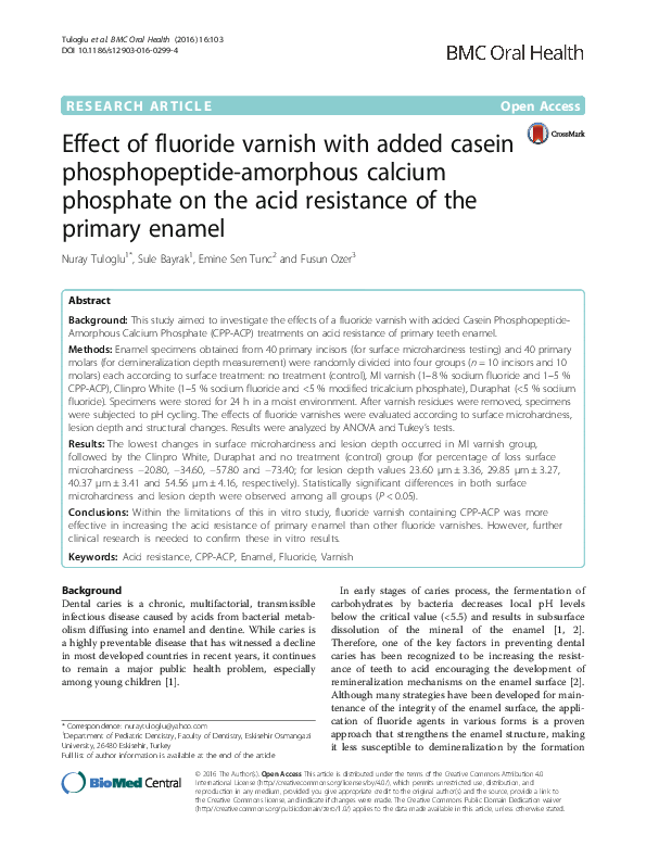 (PDF) Effect of fluoride varnish with added casein phosphopeptide-amorphous calcium phosphate on ...