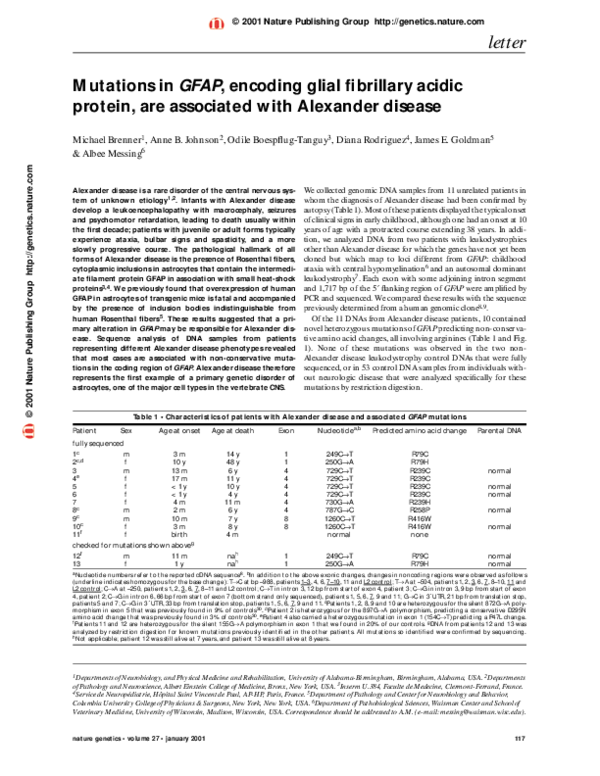 (PDF) Mutations in GFAP, encoding glial fibrillary acidic protein, are ...