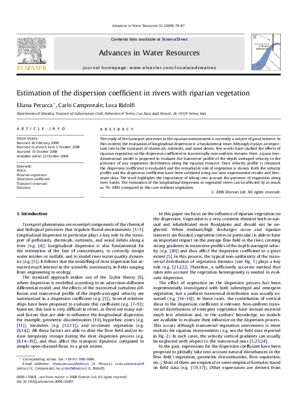 (PDF) Estimation of the dispersion coefficient in rivers with riparian ...