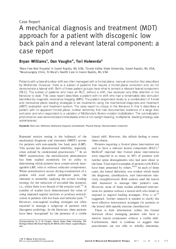(PDF) A mechanical diagnosis and treatment (MDT) approach for a patient ...