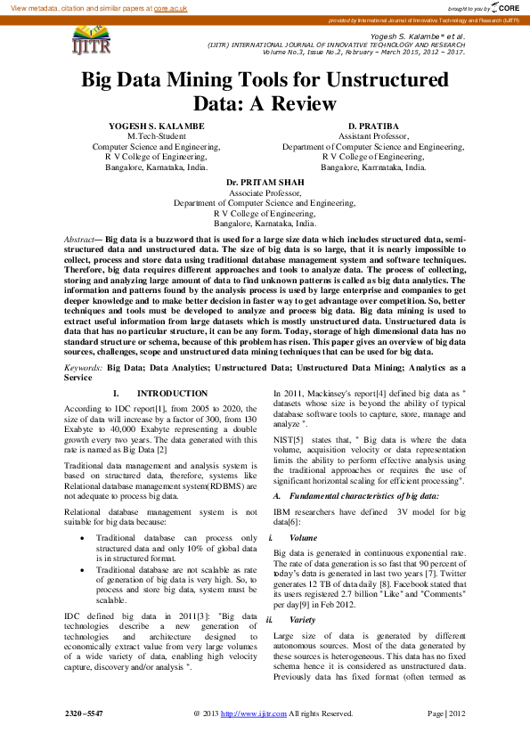 (PDF) Big Data Mining Tools for Unstructured Data: A Review