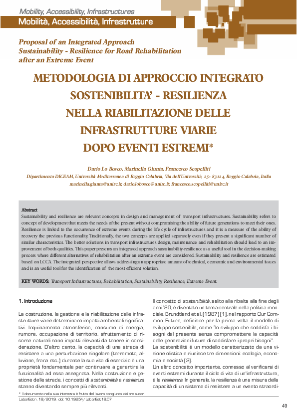 (PDF) Metodologia DI Approccio Integrato Sostenibilita' - Resilienza ...