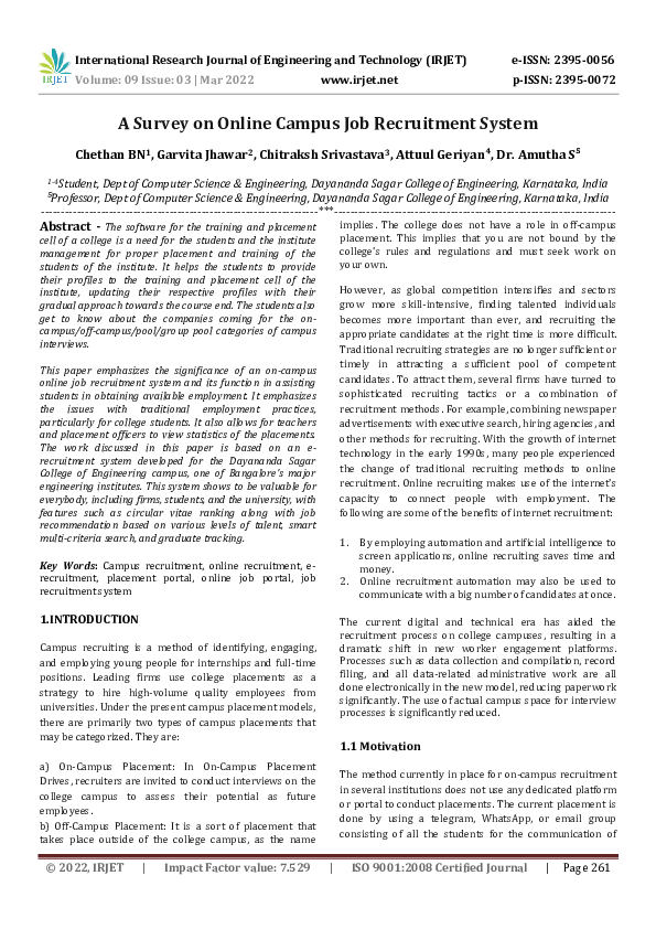 (PDF) A Survey on Online Campus Job Recruitment System