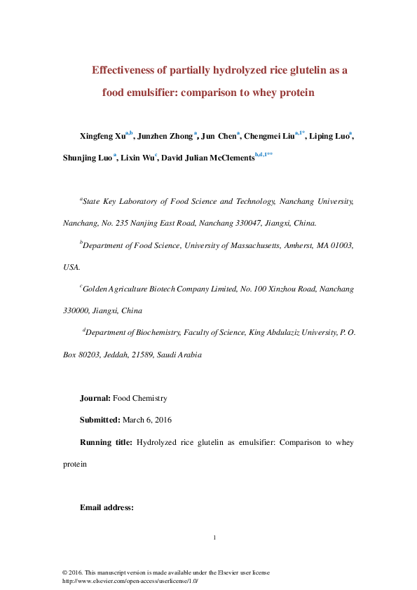 (PDF) Effectiveness of partially hydrolyzed rice glutelin as a food ...
