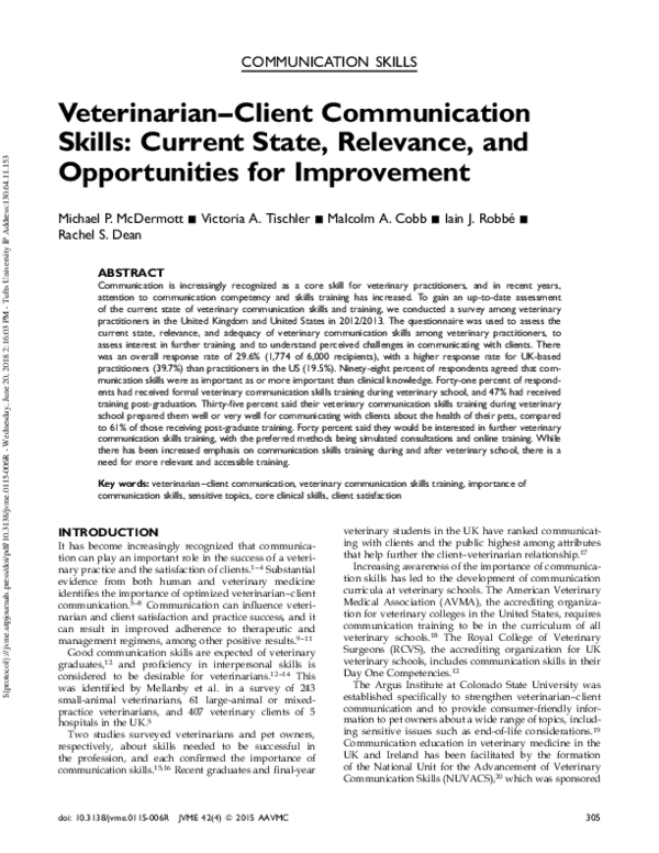 (PDF) Veterinarian-Client Communication Skills: Current State ...