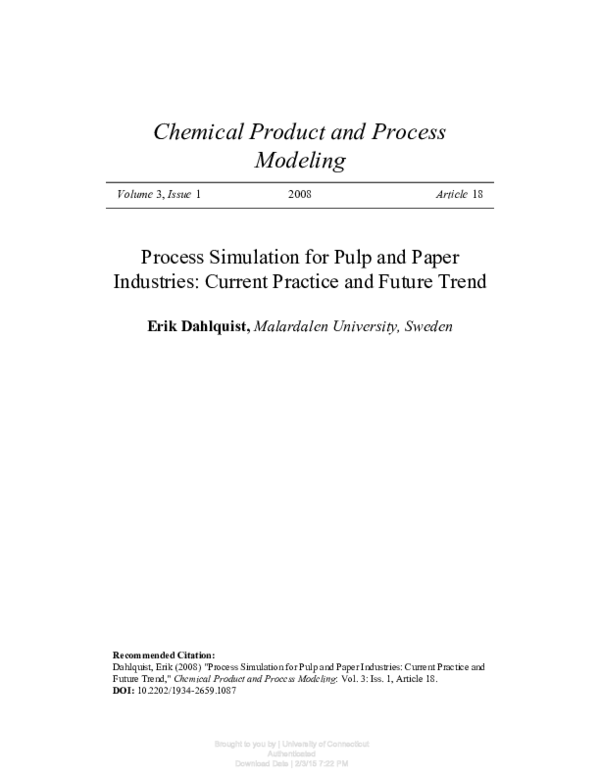 (PDF) Process Simulation for Pulp and Paper Industries: Current ...