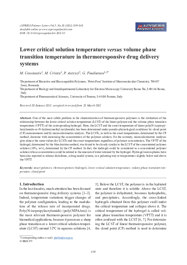 (PDF) Lower critical solution temperature versus volume phase transition temperature in ...