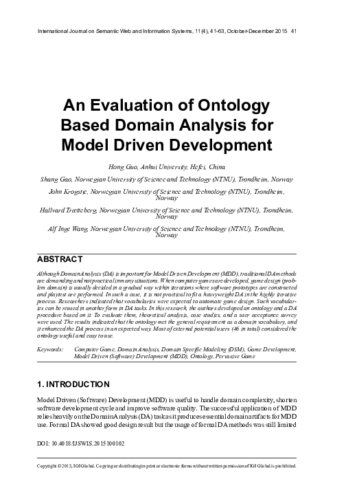 (PDF) An Evaluation of Ontology Based Domain Analysis for Model Driven Development