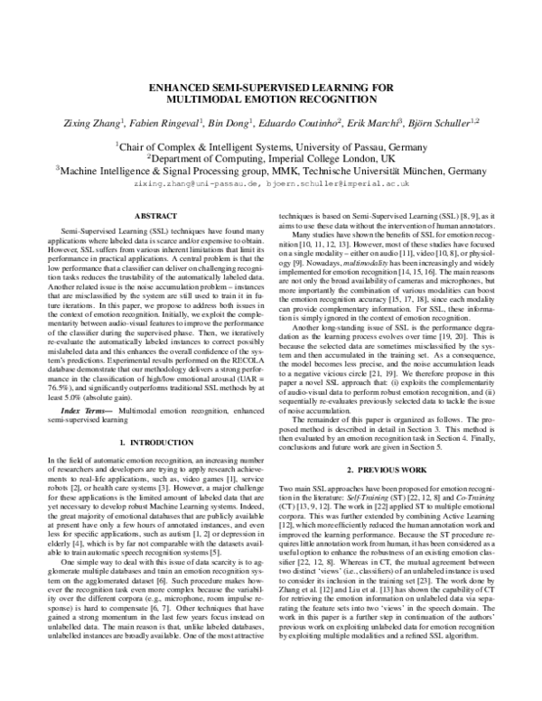 (PDF) Enhanced semi-supervised learning for multimodal emotion recognition