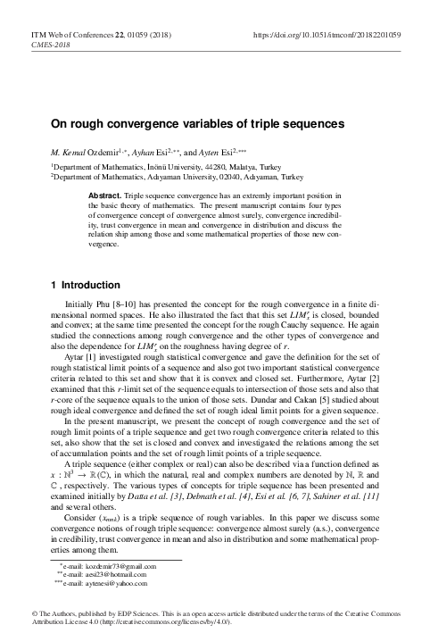 (PDF) On rough convergence variables of triple sequences