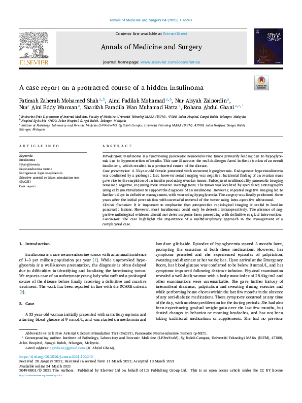 (PDF) A case report on a protracted course of a hidden insulinoma | Dr ...