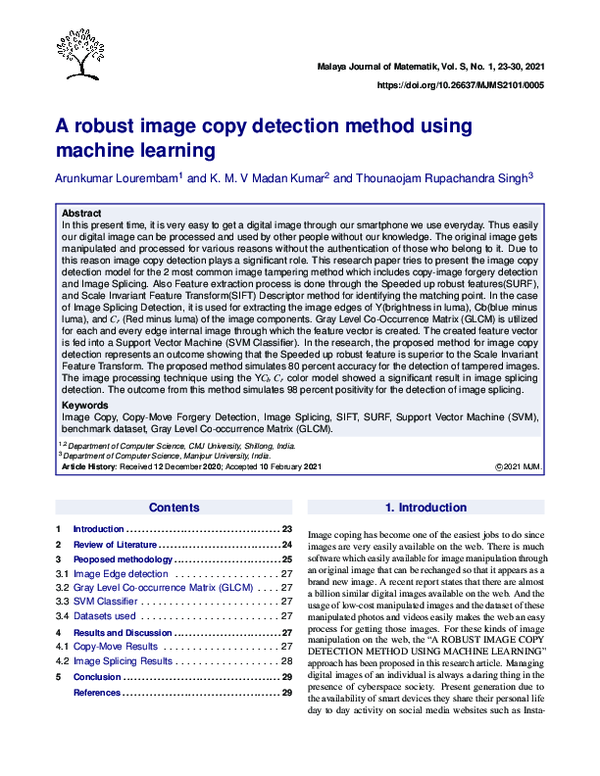 (PDF) A robust image copy detection method using machine learning