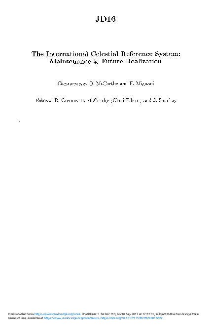 (PDF) Summary of IAU Joint Discussion 16, “The International Celestial ...