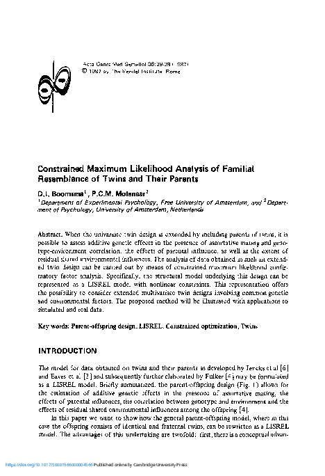 (PDF) Constrained Maximum Likelihood Analysis of Familial Resemblance of Twins and Their Parents
