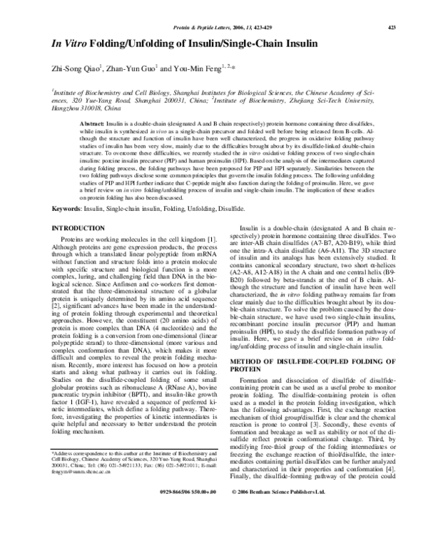 (PDF) In Vitro Folding/Unfolding of Insulin/Single-Chain Insulin