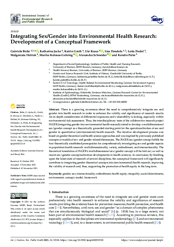 Pdf Integrating Sexgender Into Environmental Health Research Development Of A Conceptual 