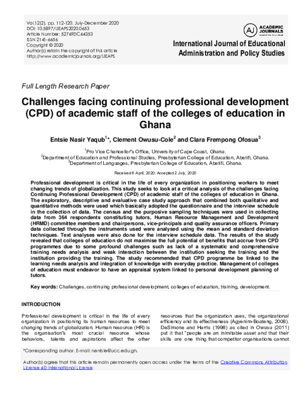 (PDF) Challenges facing continuing professional development (CPD) of ...