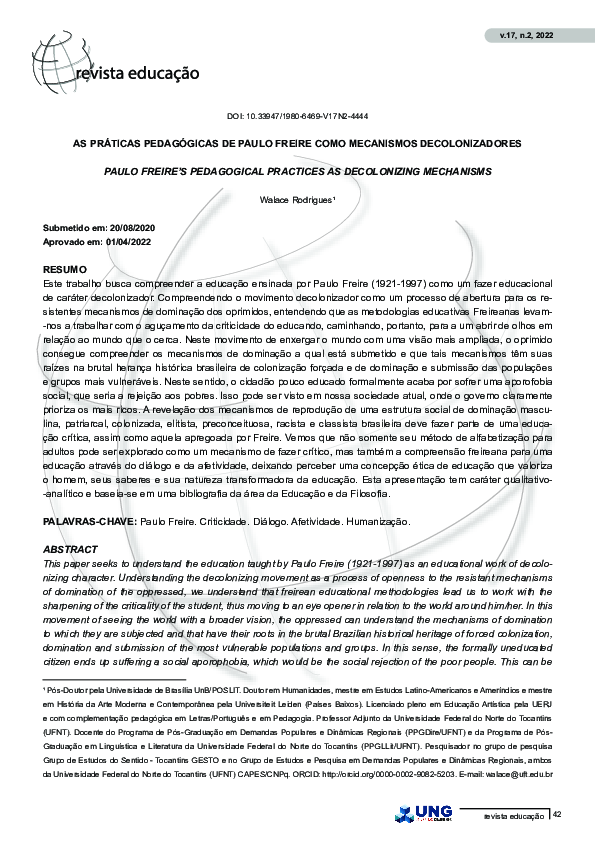 (PDF) AS PRÁTICAS PEDAGÓGICAS DE PAULO FREIRE COMO MECANISMOS ...