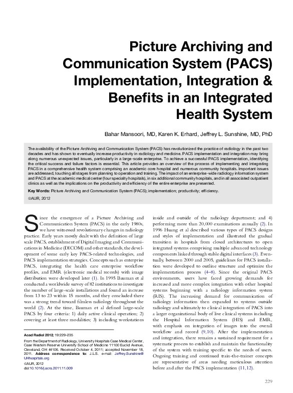 (PDF) Picture Archiving and Communication System (PACS) Implementation ...