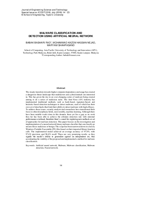 (PDF) Neural Network-Based Malware Detection
