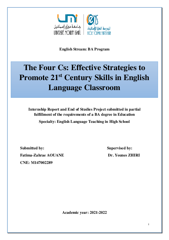 (PDF) The Four Cs: Effective Strategies to Promote 21st Century Skills ...