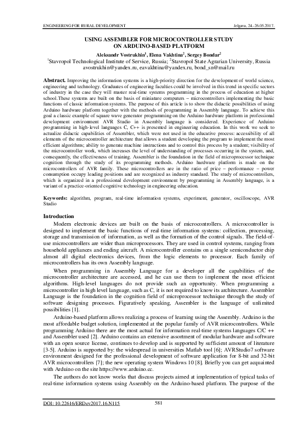 (PDF) Using Assembler for microcontroller study on Arduino-based platform