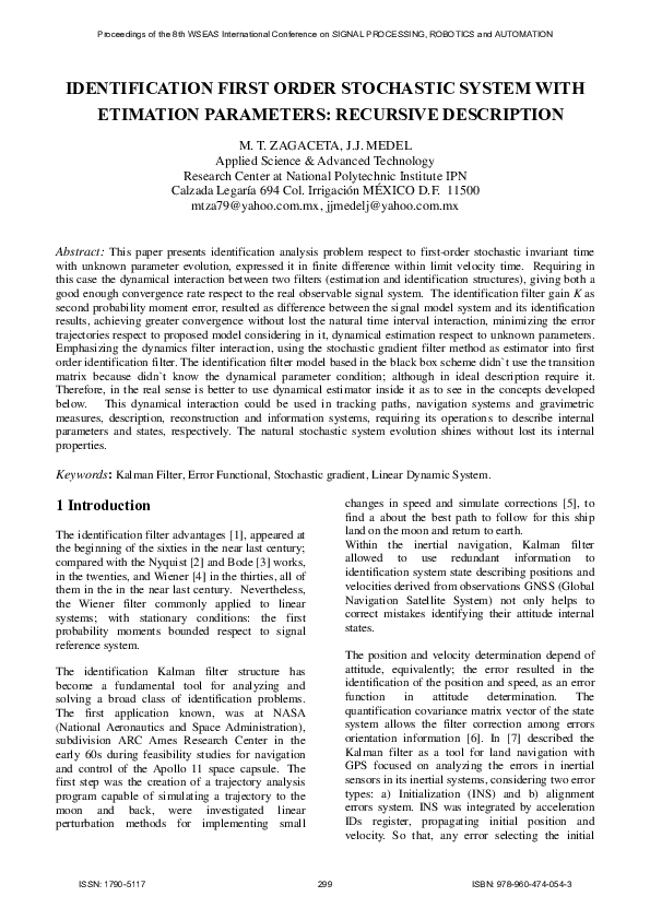 Pdf Identification First Order Stochastic System With Estimation Parameters Recursive