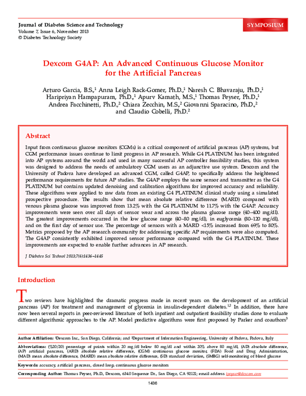 (PDF) Dexcom G4AP: an advanced continuous glucose monitor for the ...