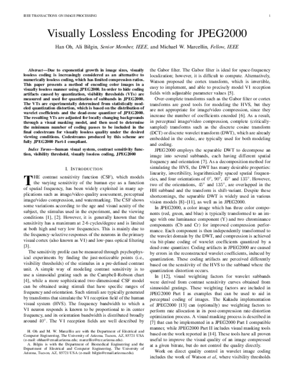 Pdf Visually Lossless Encoding For Jpeg2000