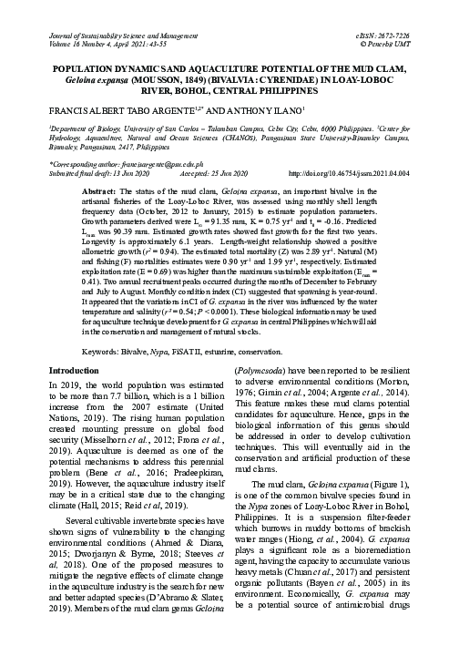 (PDF) POPULATION DYNAMICS AND AQUACULTURE POTENTIAL OF THE MUD CLAM ...